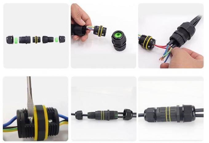 IP 68 Waterproof Cable Connectors 3 Pins Output 2~4 Wires Withstand ...