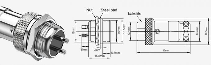 2 Pin 16MM Circular Gx16 Aviation Connector Panel Mount Connector Male And Female Sets