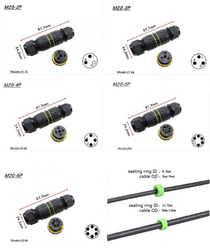 Ip68 M20 2 Pin Waterproof Wire Connectors 3 4 5 6 Pins 2 Poles For ...