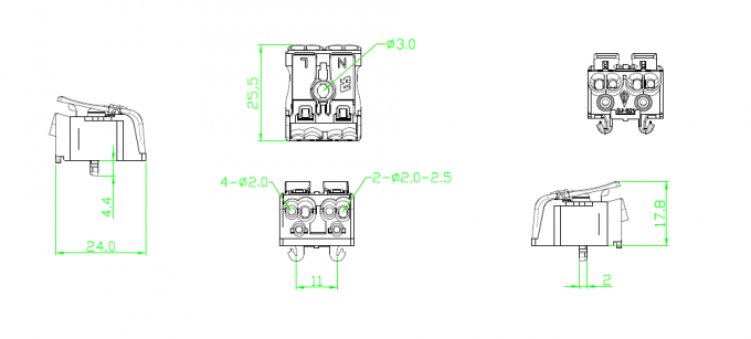 2 Poles PA66 Quick Terminal Blocks Lever Nuts 450V 24A Push In ...