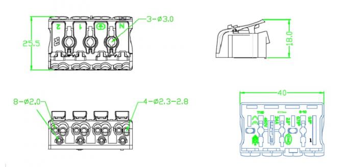 PA66 4 Poles Push - In Wire Connector Quick Terminal Blocks Lever Nuts ...
