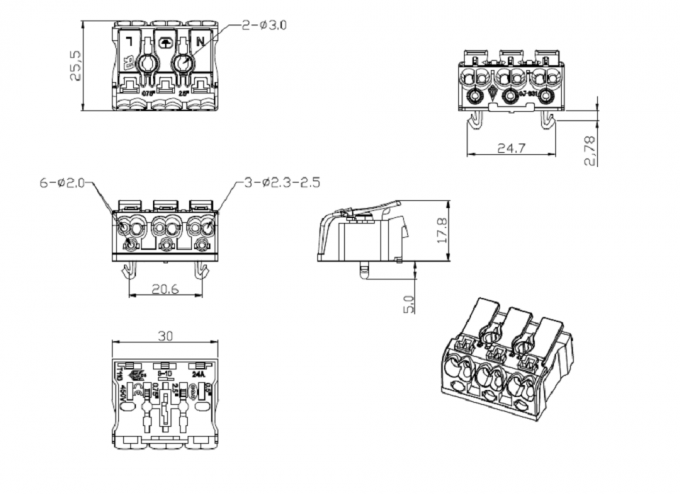 3 Pole Push Wire Connector Quick Terminal Block Suitable For Joining