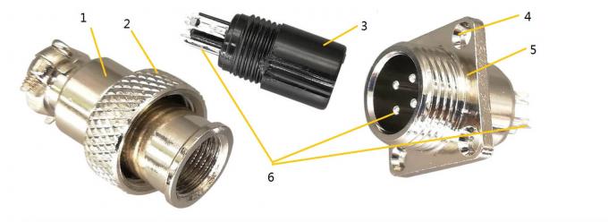 Zinc Alloy 7 Pin Gx12 Aviation Connector With Square Flange Male And ...