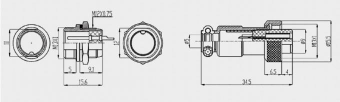 GX 12 Aviation Connector Black Color 5 6 7 Pin M12 Panel Mounting ...