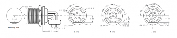 2~7 Pin PCB Welding GX12 Aviation Connector With Right Angle Pins 3A 200V