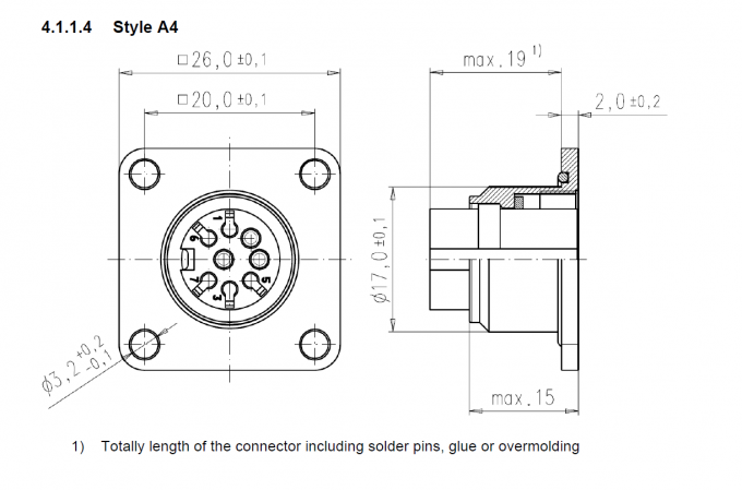 Female 8 Pin Flange Mounting RET Control Cable Connector AISG C485 A4 Style