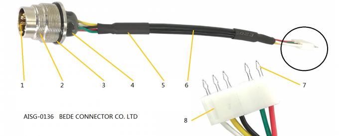 AISG RET Cables AISG Rear Panel Mounting Male Contacts To 5 Pins Crimp ...