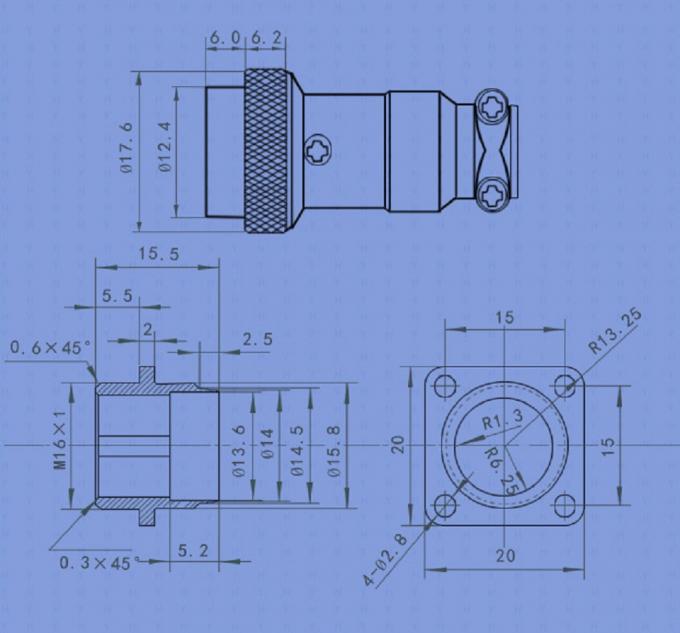 Cable To Panel Style GX16 Aircraft Cable Connectors With Square Flange ...