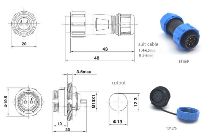 M13 PA66 Waterproof Cable Connectors Panel Mounting Connector 2 3 4 5 6 ...
