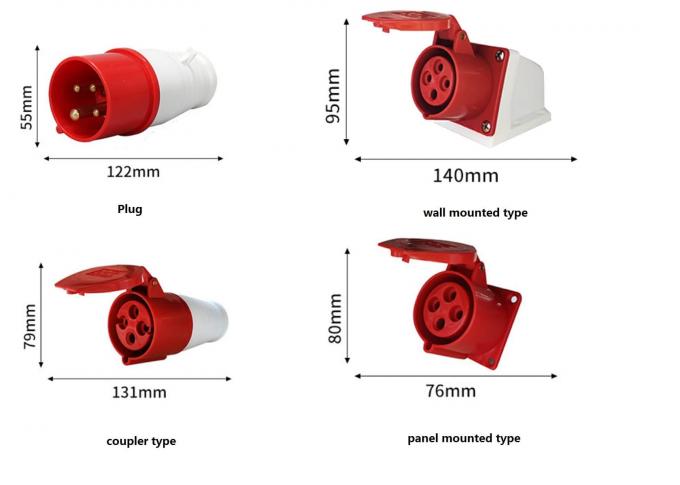 16A 4pin Industrial Socket/Plug Waterproof Male Female Connectors 380-415V