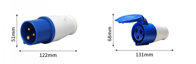 Single Phase Industrial Plug And Socket P+N+E Blue Color 220-250V 16A ...