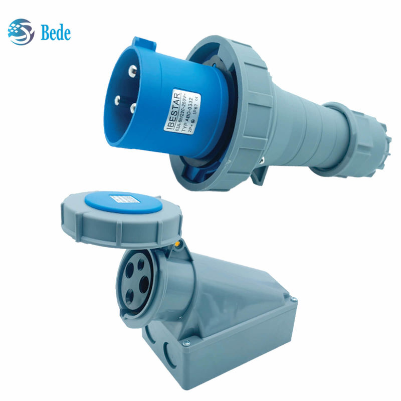 IP67 Industrial Plug Socket 3Pins Designed For 220~250V 63A / 125A Wall ...