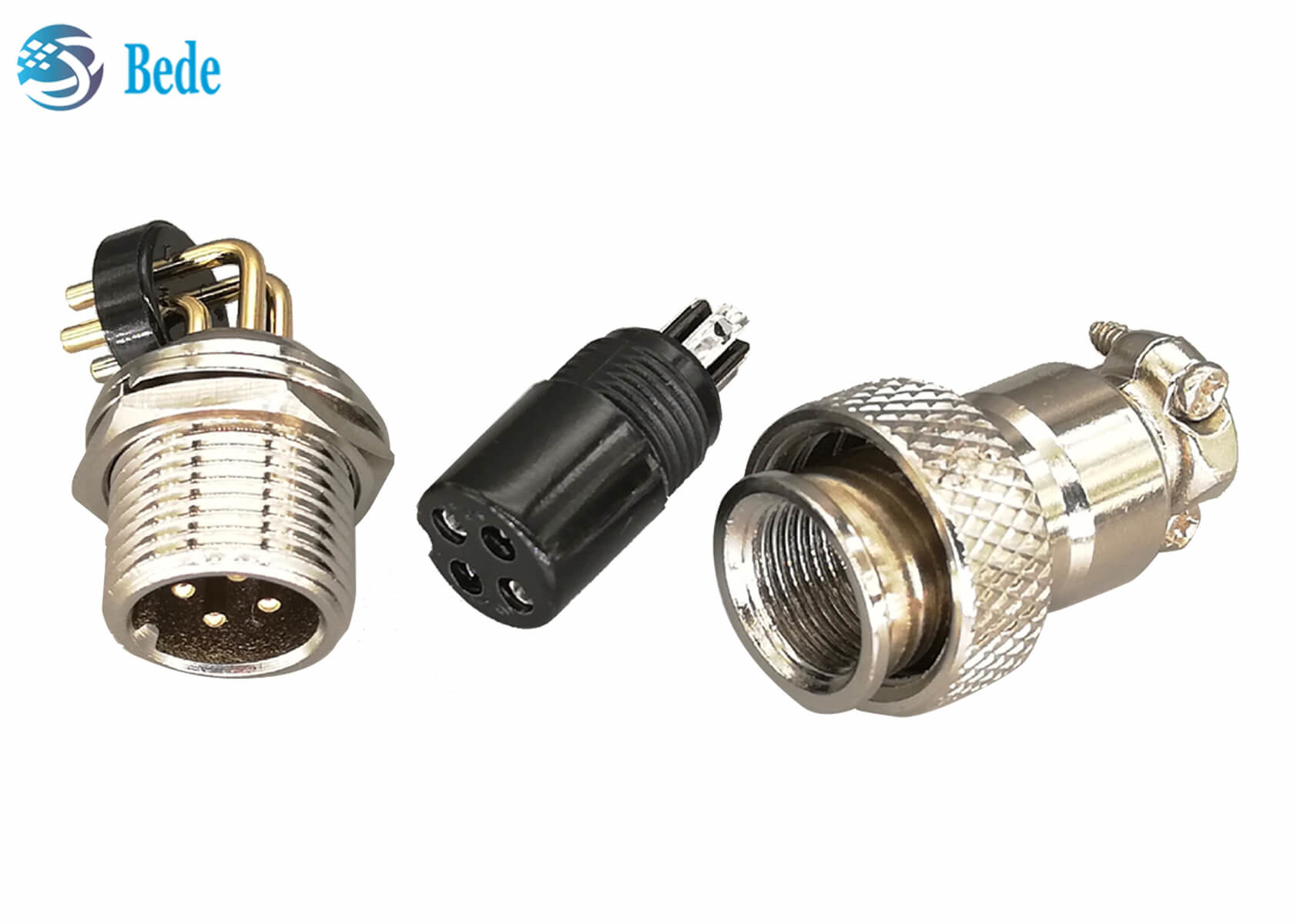 2~7 Pin PCB Welding GX12 Aviation Connector With Right Angle Pins 3A 200V