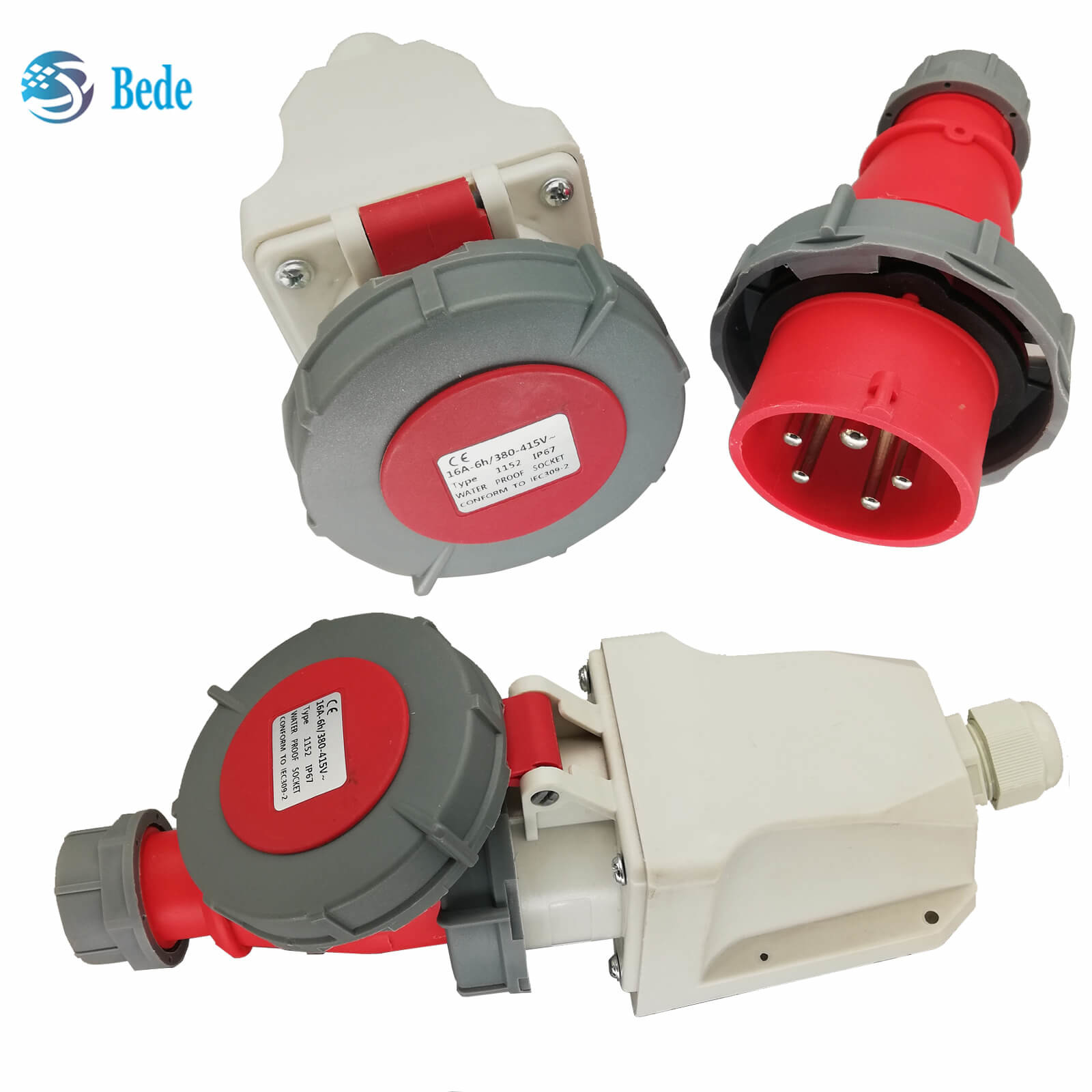 3P+N+E Industrial Plug and Socket IP67 AC220-415V 16 And 32 Amp Wall ...