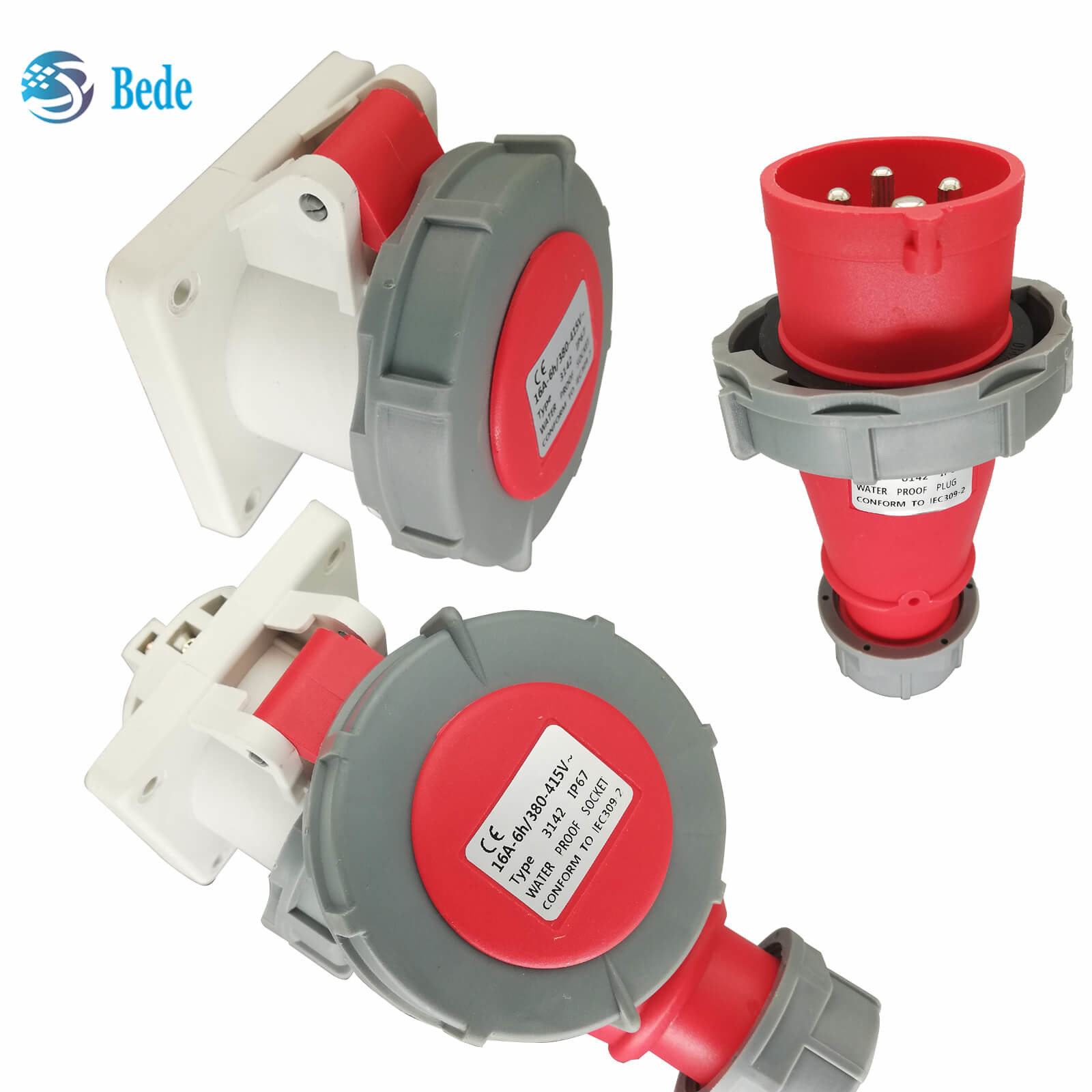 4 Pins Industrial Plug And Panel Mounting Socket 32A 380~415V ...